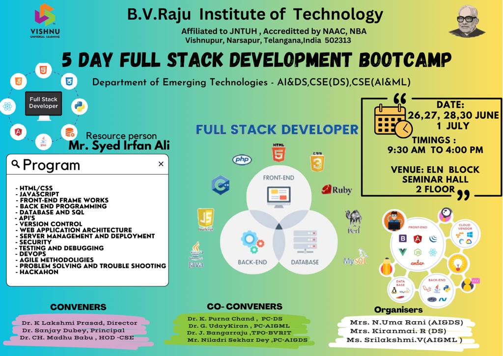 Dept. of Emerging Technologies: “A 5 Day Full Stack Development Bootcamp” starting from 26-06 ...