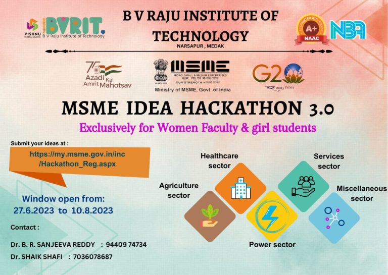 MSME Idea Hackathon 3.0, Exclusively for Women Faculty & Girl Students – BVRIT | BV Raju ...