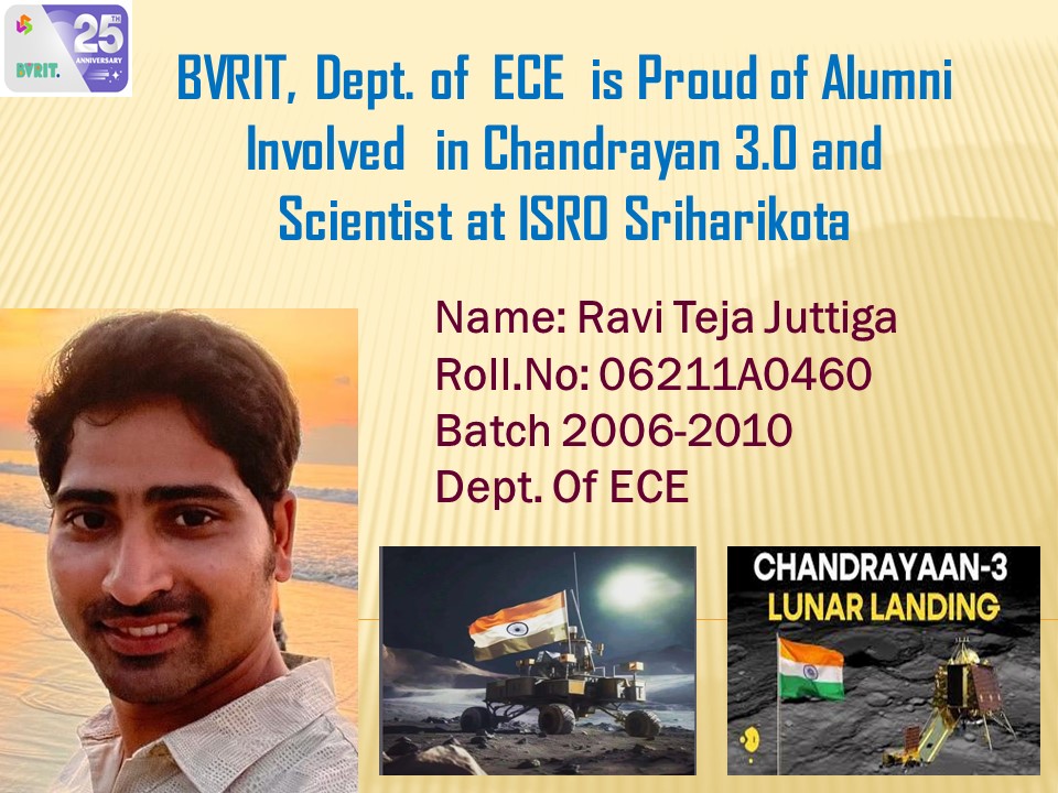 BVRIT, Dept. of ECE is proud of Alumni J. Ravi Teja, involved in ...