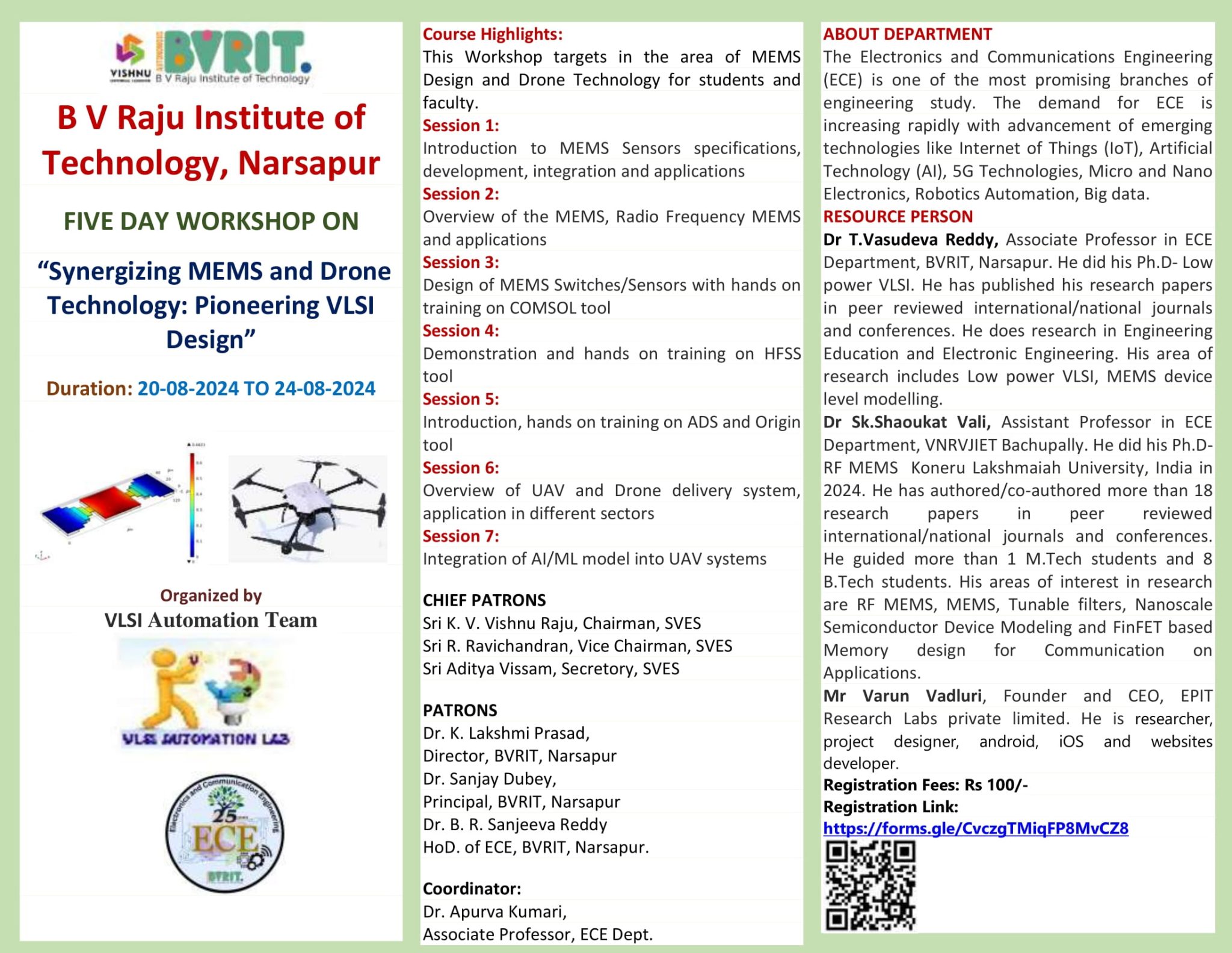 Dept. of ECE: A five day workshop on “Synergizing MEMS and Drone ...